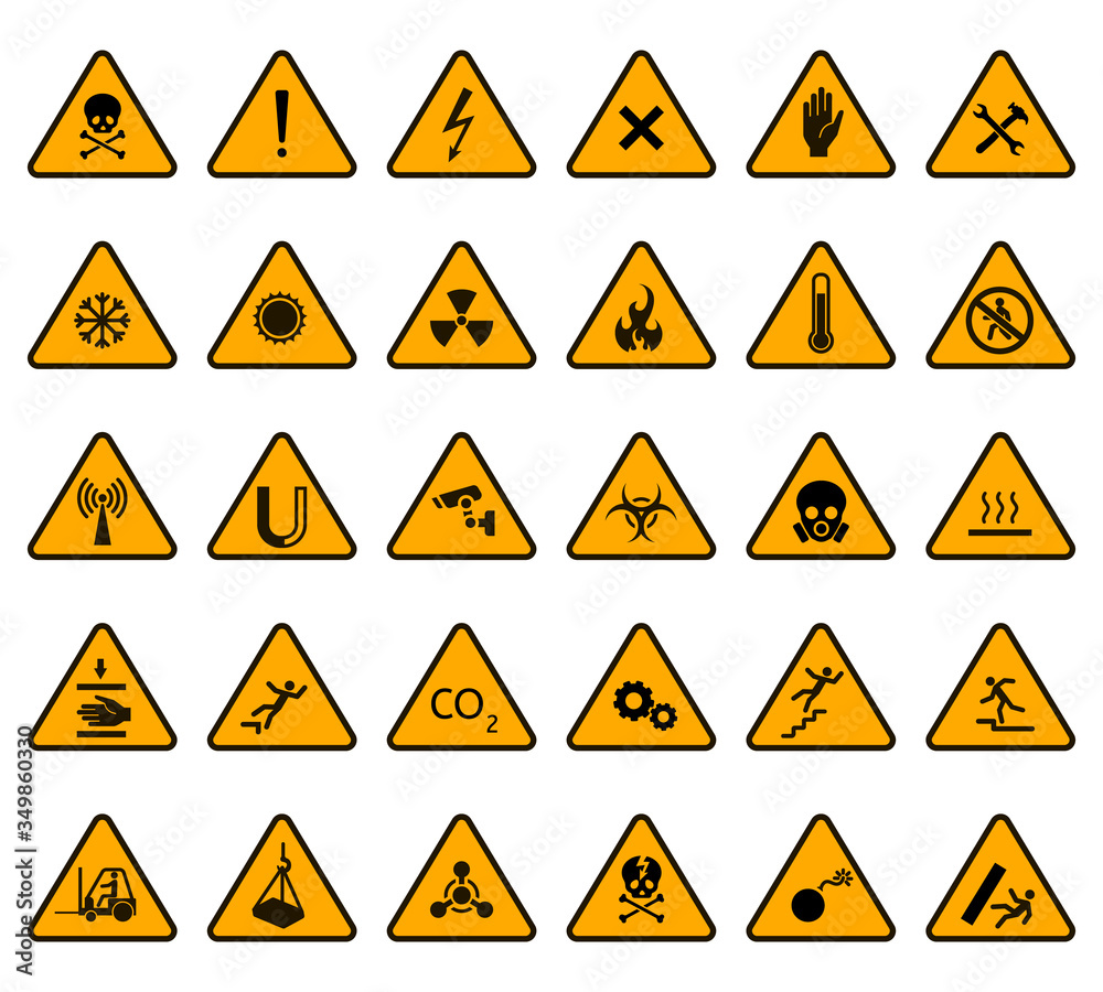 Warning signs. Caution attention warning yellow sign, danger high ...