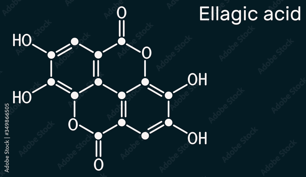 Ellagic acid, C14H6O8 molecule. It is natural phenol antioxidant ...