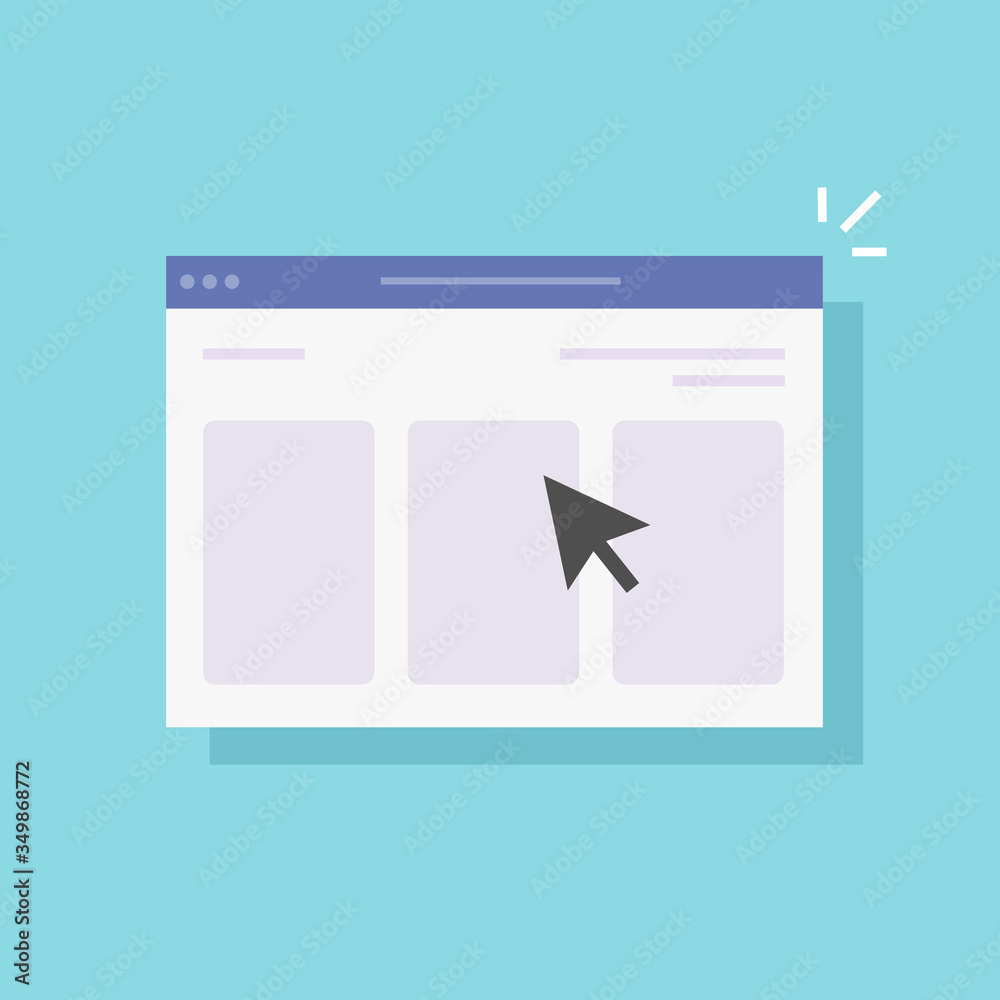 Website internet page in web browser window with mouse arrow click ...