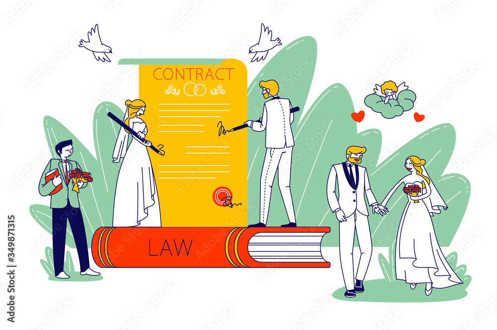 Marriage Contract Signing Concept Happy Couple Getting Married Wife marriage-contract-signing-concept-happy-couple-getting-married-wife