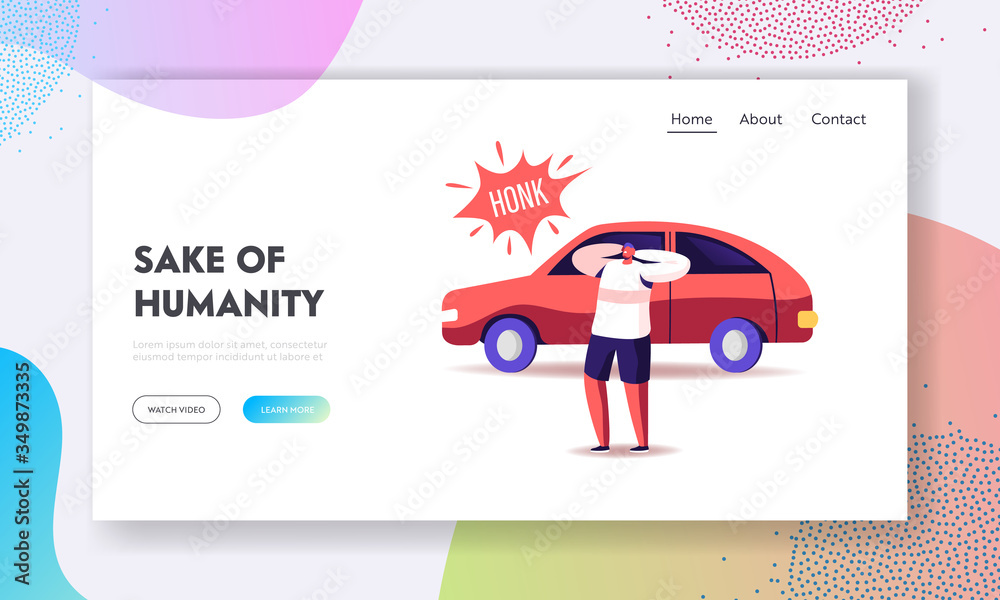 Big City Social Problem of Uproar Landing Page Template. Male Character ...