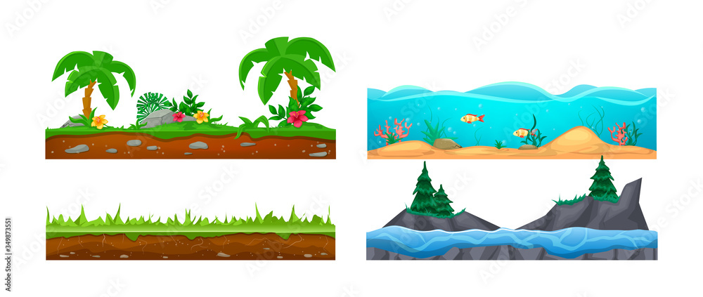 Game landscape, gaming interface. Landscape for 2D games. Ground ...