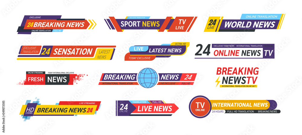 TV title news bar logos, news feeds, television, radio channels. Banner ...