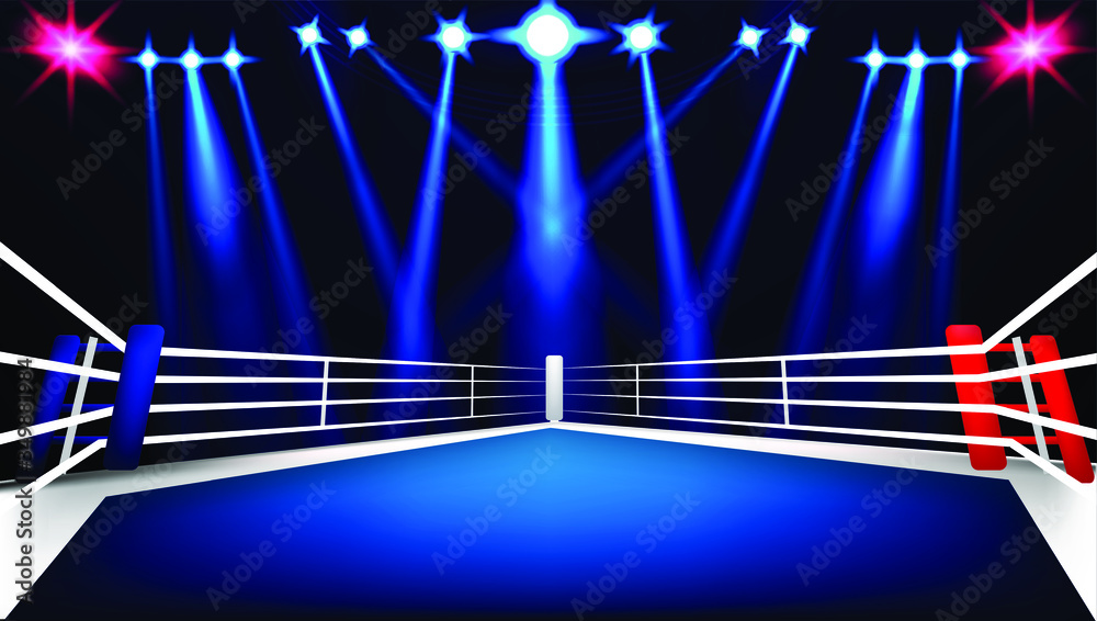 Boxing ring arena with illumination by stage lights scene with isolated ...