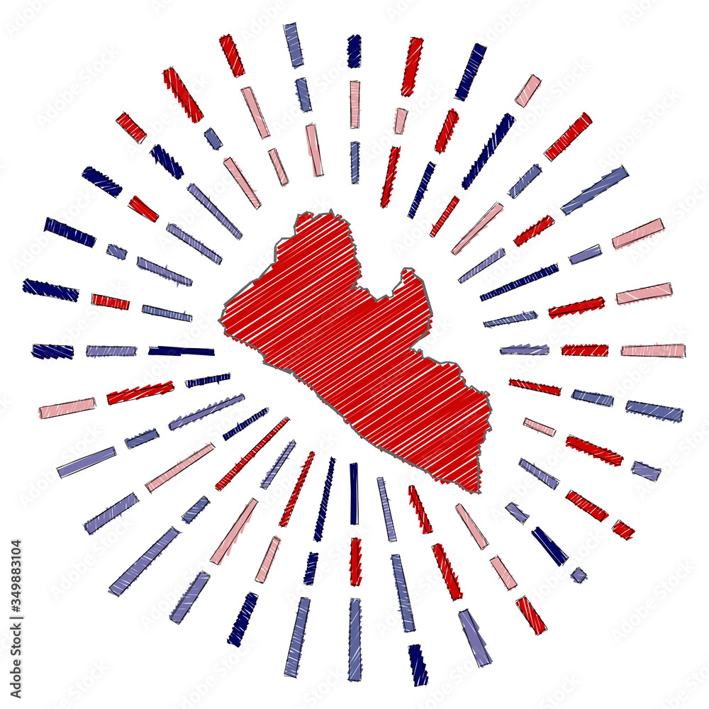 Sketch map of Liberia. Sunburst around the country in flag colors. Hand ... Sketch map of Liberia. Sunburst around the country in flag colors. Hand ...