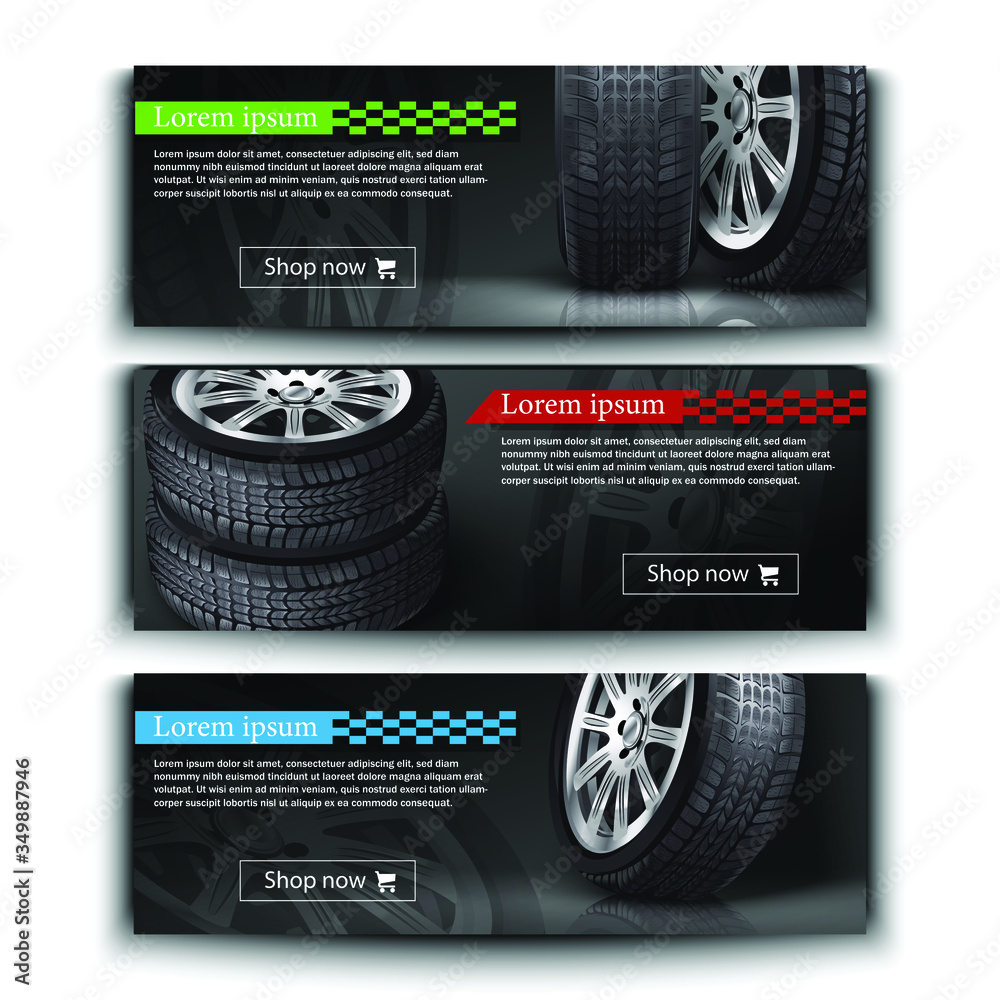 Advertisement posters for your business. Vector realistic 3d car tires ...