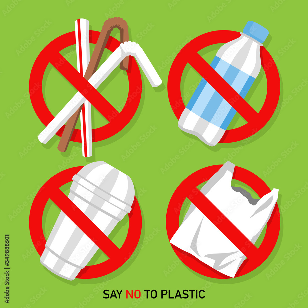 Say no plastic signal, set of plastic sign, stop plastic pollution ...