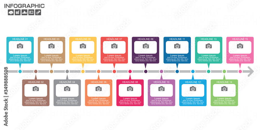 Timeline Infographic chart with many color. Vector design template. 15 ...