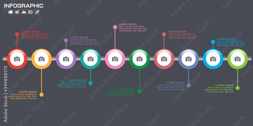 Timeline Infographic chart with many color. Vector design template. 10 ...