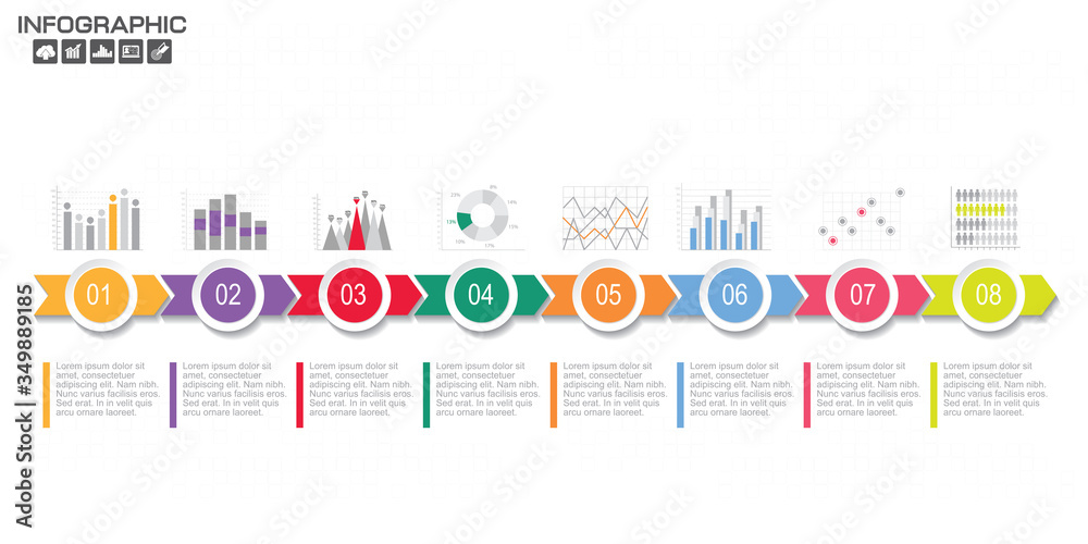 Timeline Infographic chart with many color. Vector design template ...