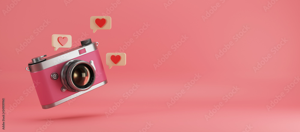pink camera on a pink background. 3d rendering. Stock Illustration ...