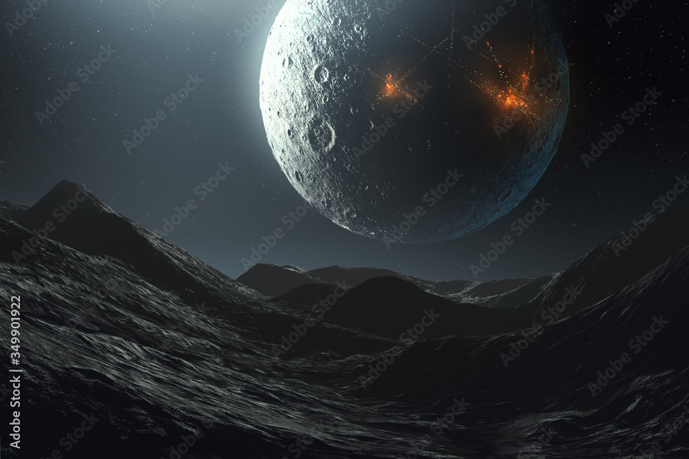 science fiction futuristic space landscape, alien planet and cities on ...