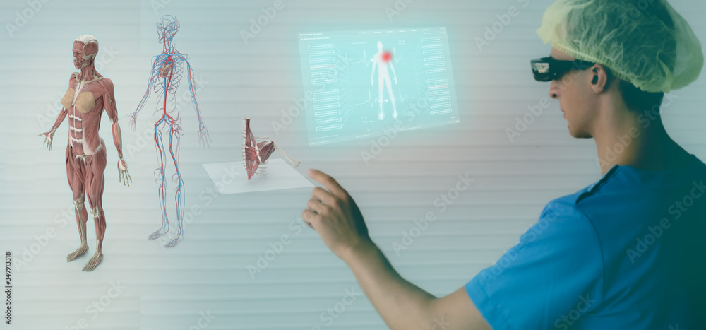 smart medical technology concept, doctor use smart glasses to use ...
