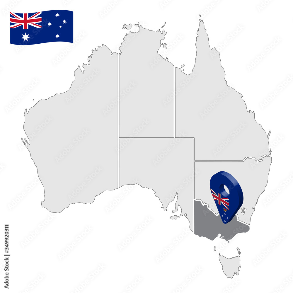 Location of Victoria on map Australia. 3d Victoria flag map marker ...
