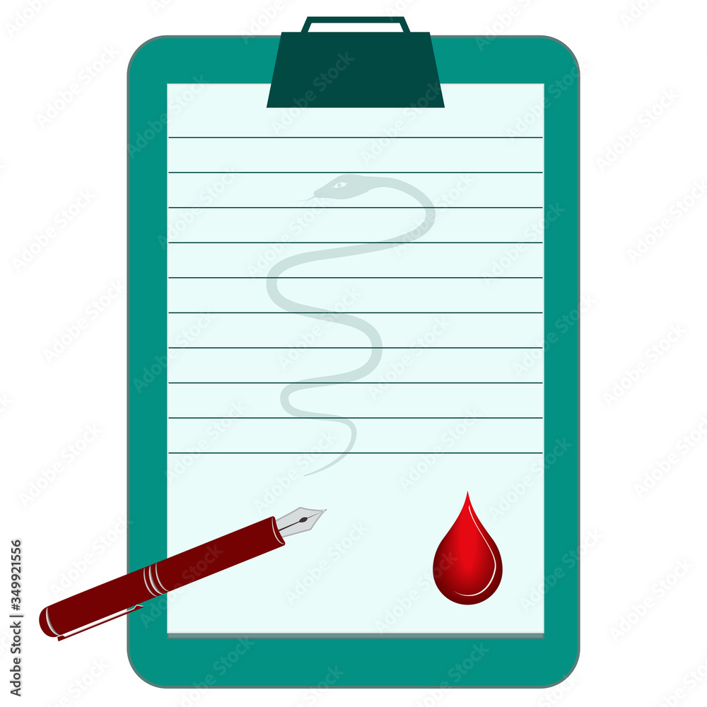 Writing board with medical sivol, fountain pen - drop of blood - vector ...