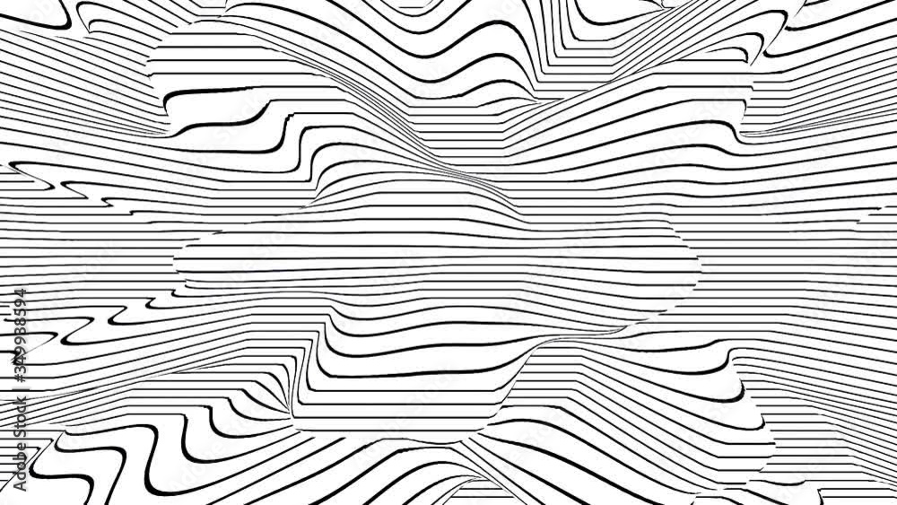 3D Render noisy surface with abstract black and white striped texture ...