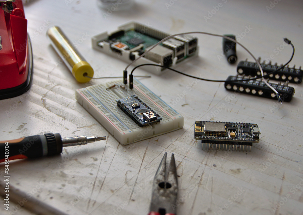 DIY Electronics 3 - Raspberry Pi, Arduino Nano, LED Strip, Soldering Stock Photo | Adobe Stock