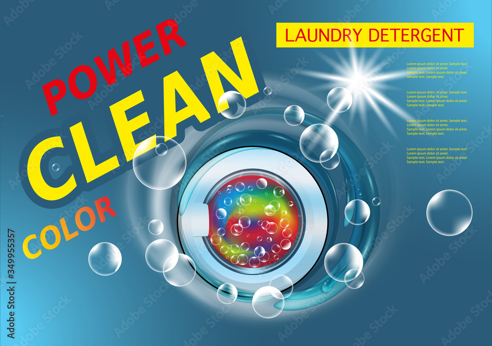 Laundry detergent for color fabric. Package design for washing powder ...
