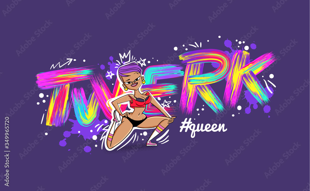 Twerk poster design. Cartoon style girl. Poster for booty dance course ...