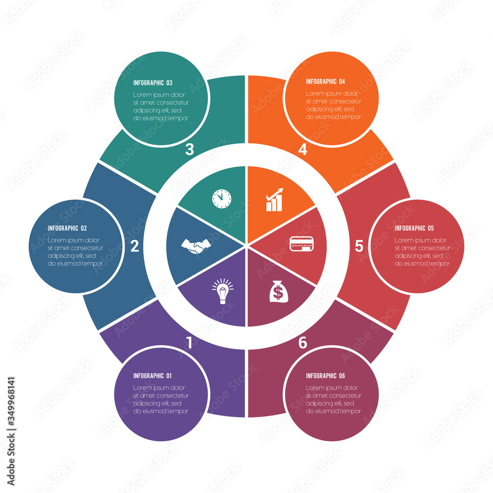 Colorful circular infographics from ring and circles. 6 positions for ...