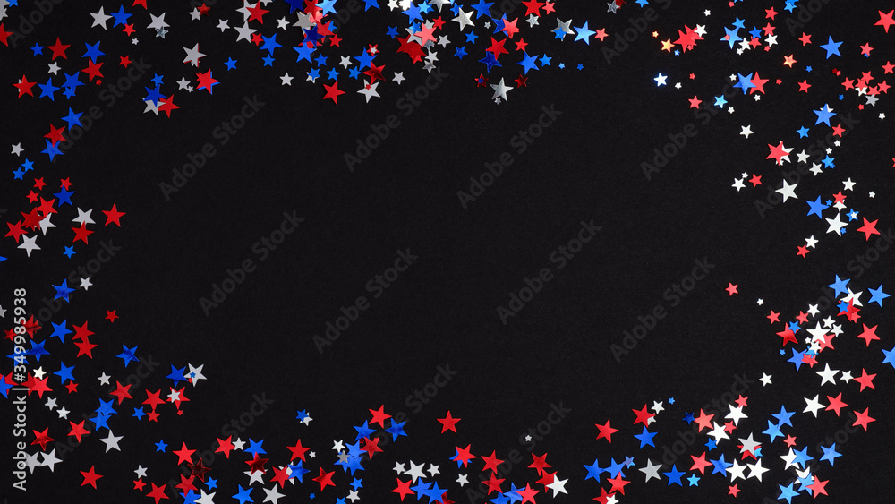 Frame of blue red white confetti. USA Independence Day decoration ...