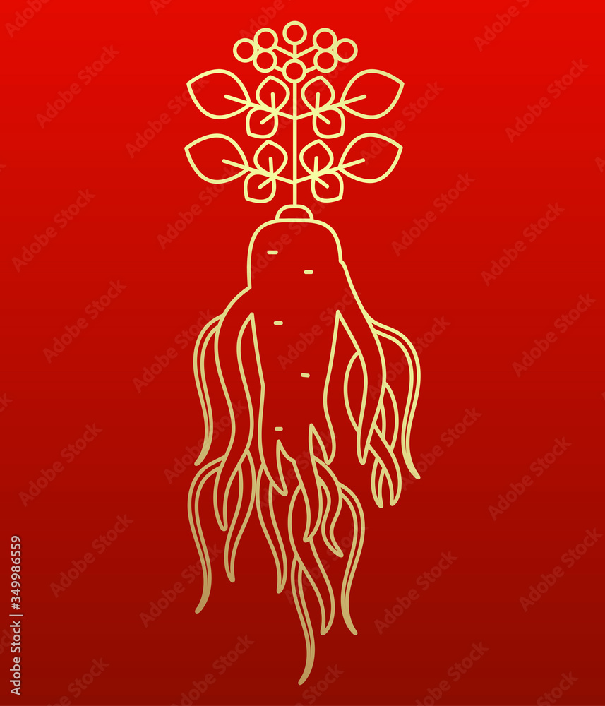 Red Korean Or Chinese Ginseng Root Logo. Silhouette Style Symbols On ...