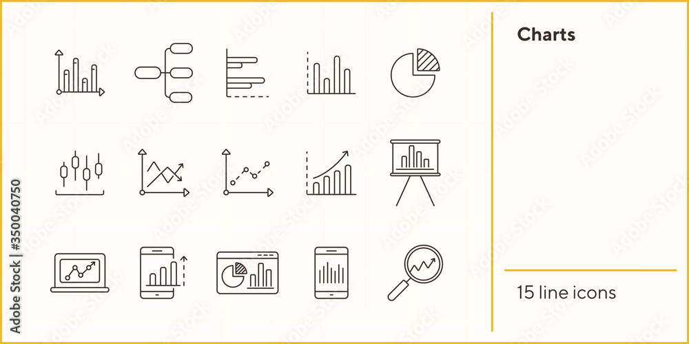 Charts line icon set. Diagram, presentation, statistical report ...