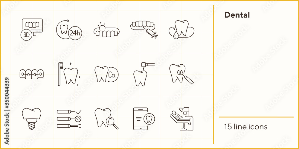 Dental icons. Set of line icons. Dentist, tooth, prophylaxis. Medicine ...