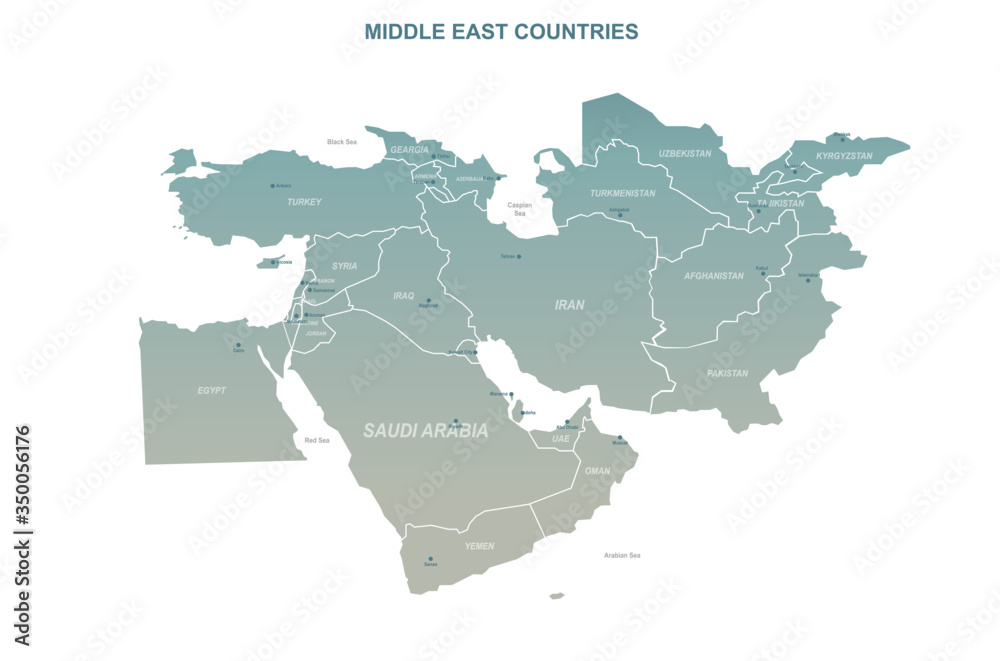 middle east map. detailed arab countries, central asia vector map ...