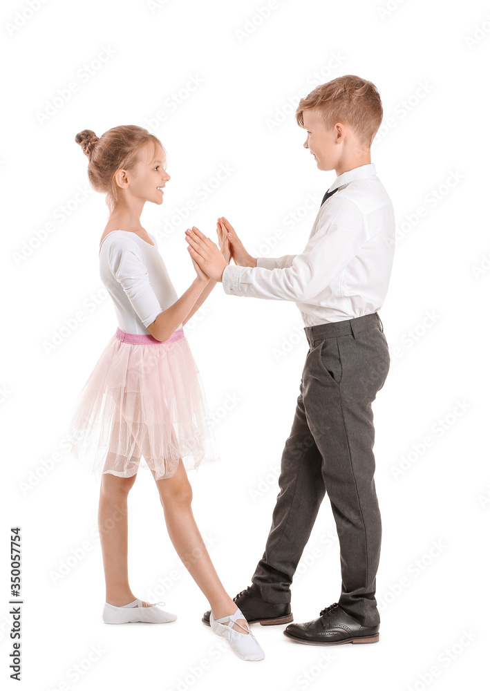 Cute little children dancing against white background Stock Photo ...