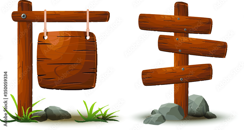 Vector Illustration. Cartoon style wooden plates collection, signboards ...