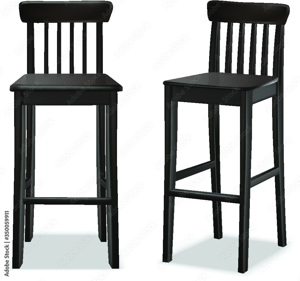 3d realistic vector bar or restaurant stool in front and side view ...