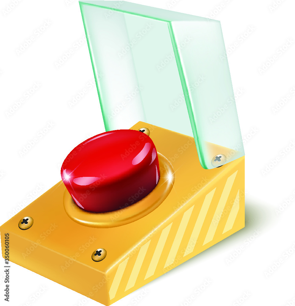 3D realistic vector alarm emergency red button with a glass cover ...