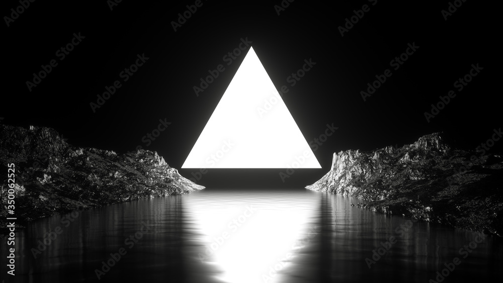 3d render, abstract black background, mystical cosmic landscape, dark ...