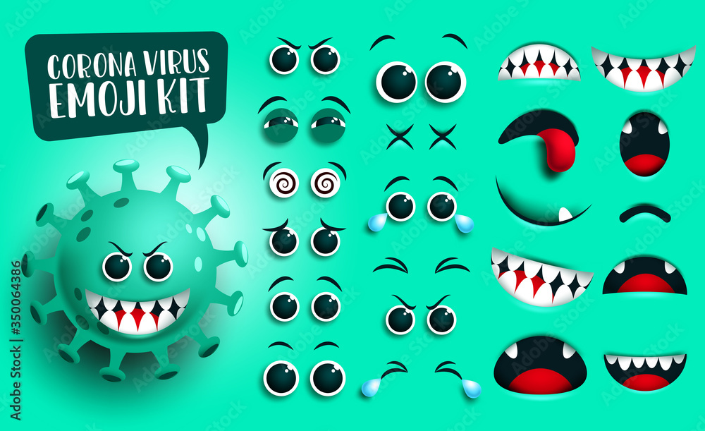 Coronavirus emoji kit vector set. Covid19 corona virus emoticon and ...