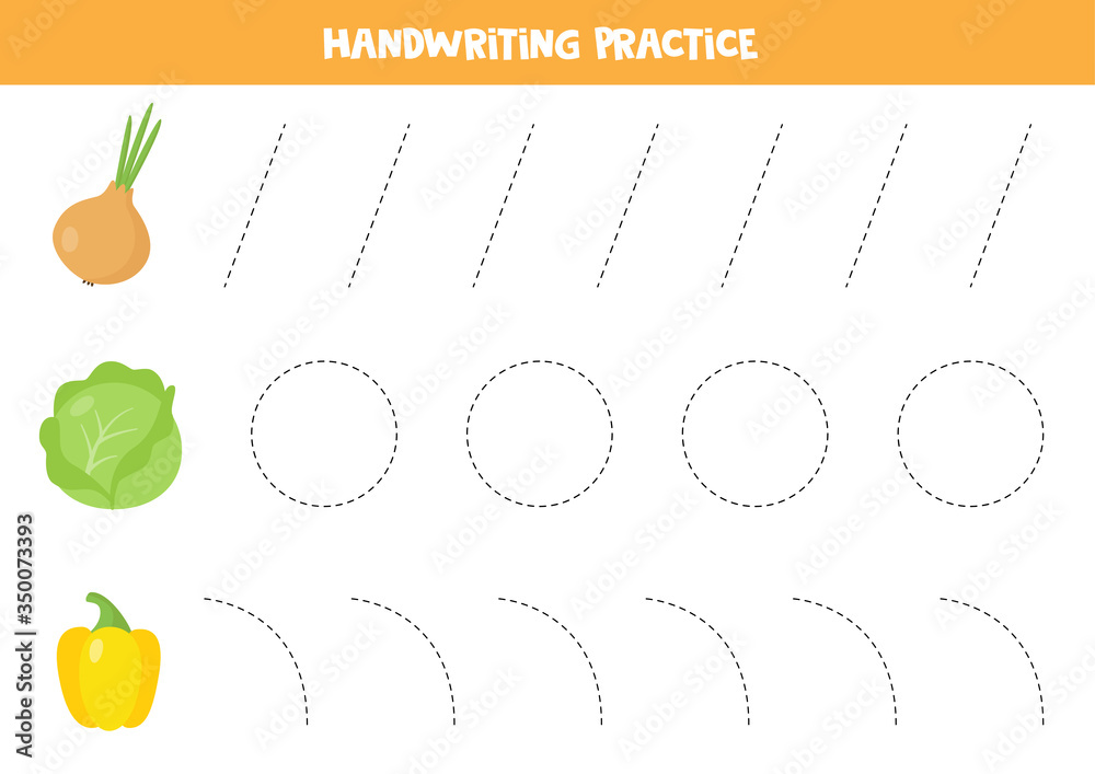 Tracing lines for kids. Vector onion, cabbage, pepper. Stock Vector | Adobe Stock