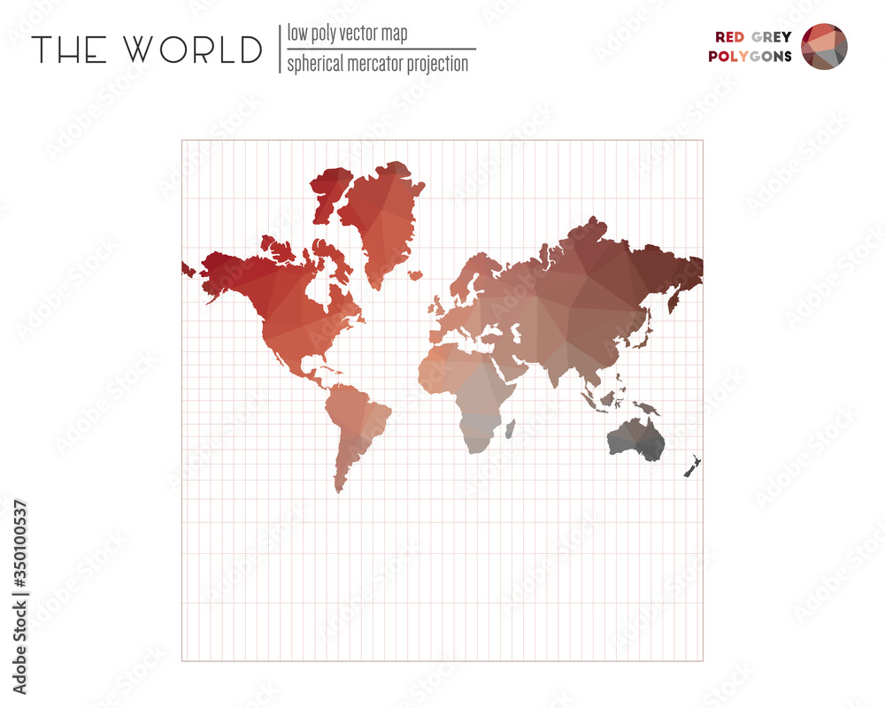 World map in polygonal style. Spherical Mercator projection of the ...