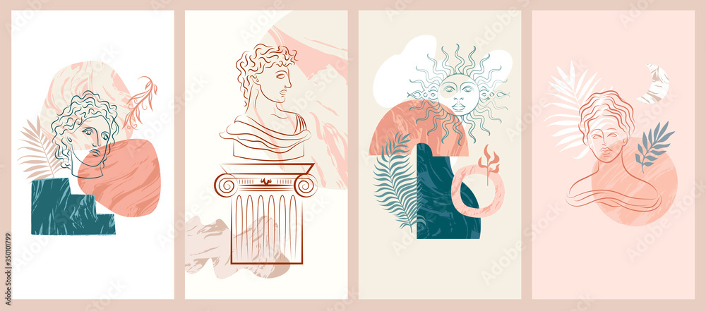 Set of abstract vertical background with antique elements, sculpture ...