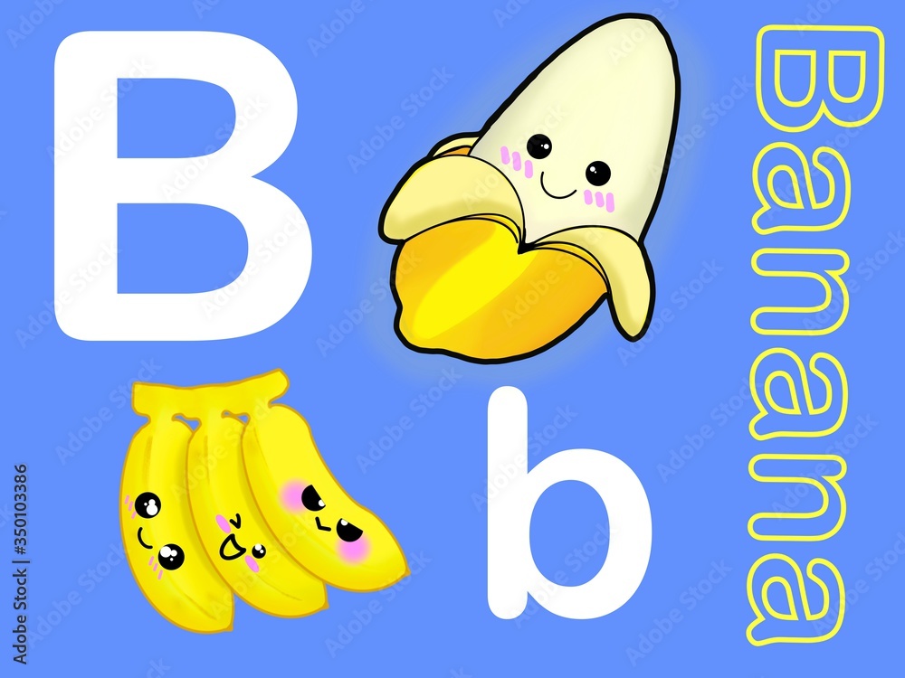 Cute alphabet letter B is for Banana in fruits and veggies flashcard ...