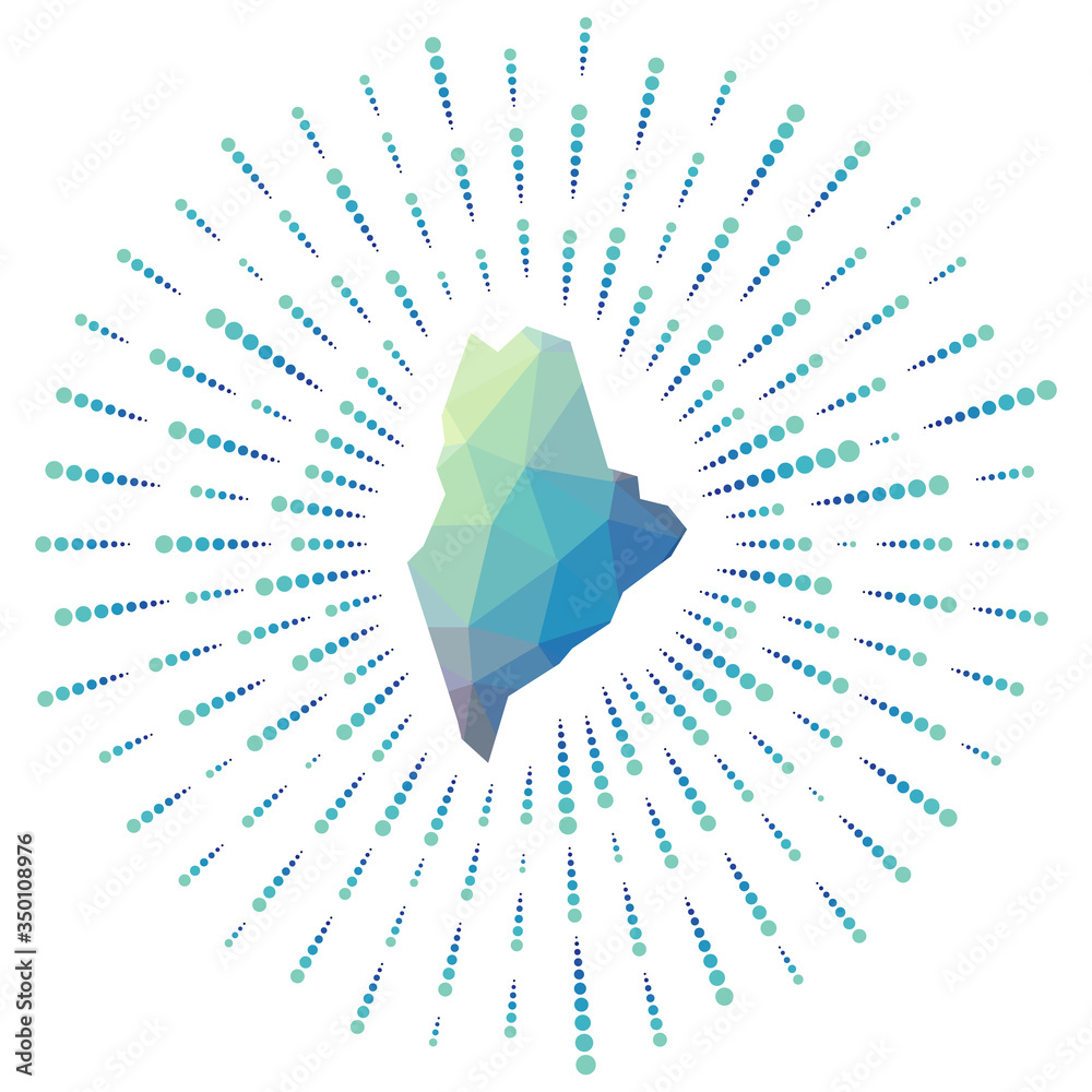 Shape of Maine, polygonal sunburst. Map of the us state with colorful ...