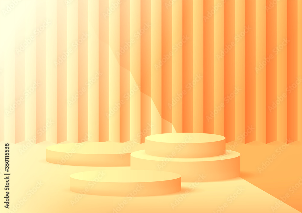 Empty podium studio orange background for product display with copy ...