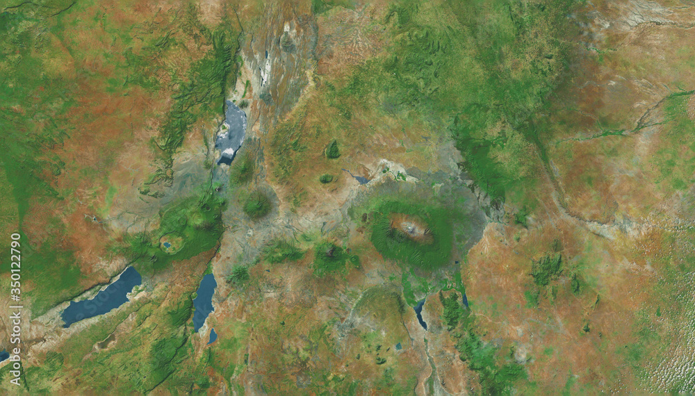 Aerial view of the great rift valley of mountain and volcanoes in ...