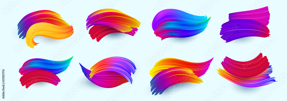 Bright gradient paint brush strokes set. Isolated Elements. Colorful ...