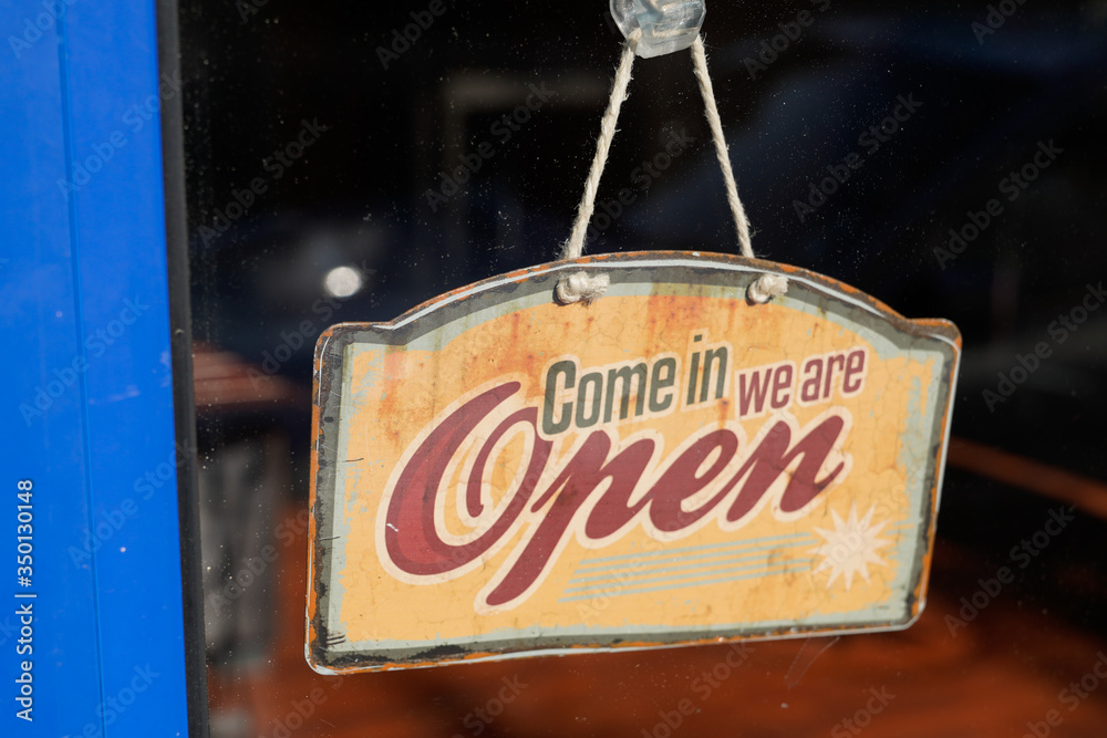 wooden open sign board wood on windows shop restaurant cafe store Open ...