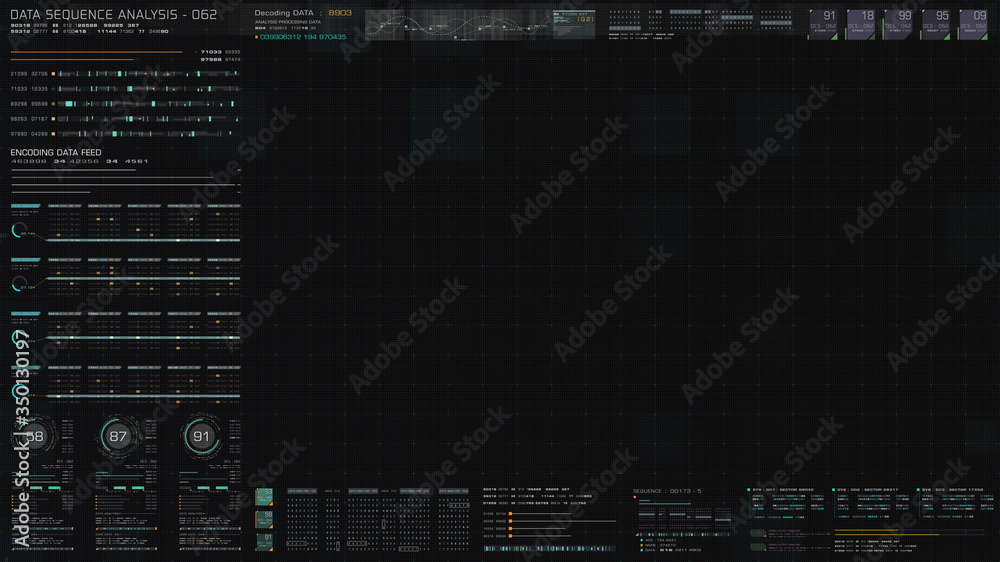 Futuristic hi-tech graphic user interface head up display with digital code and data info ...