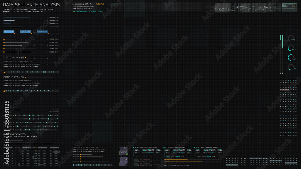 Futuristic hi-tech graphic user interface head up display with digital code and data info ...