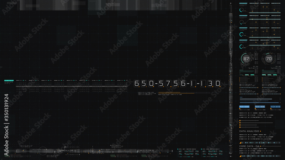 Futuristic Hi Tech Graphic User Interface Head Up Display With Digital Code And Data Info