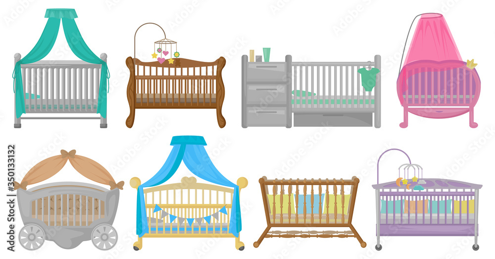 Baby cot vector illustration on white background. Vector cartoon set ...