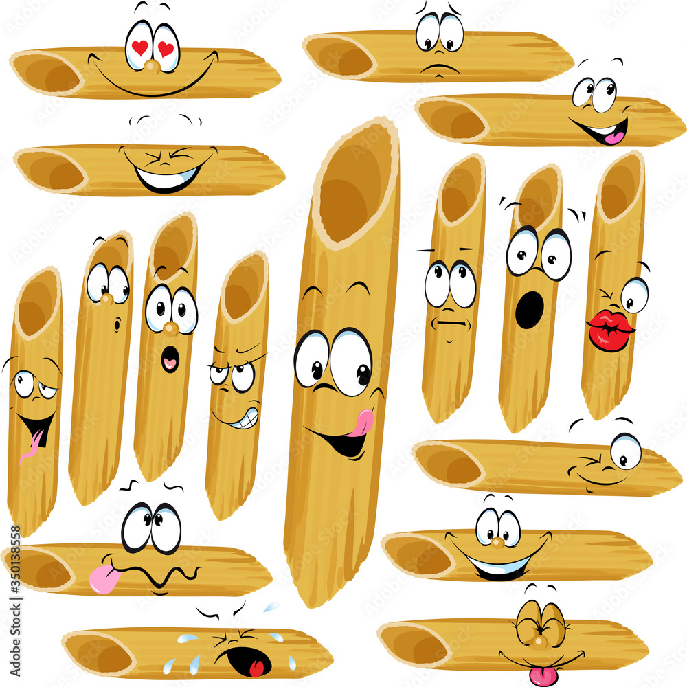 Funny Penne Pasta Cartoon Character with Many Facial expressions ...