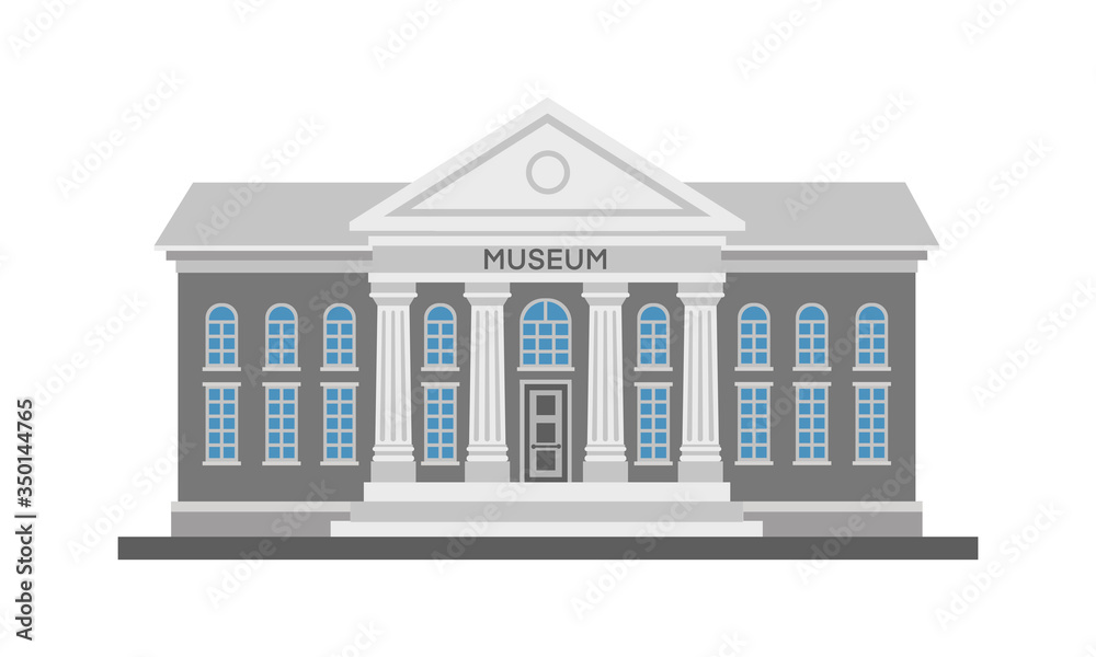 Vector flat illustration exterior of museum building with title and ...